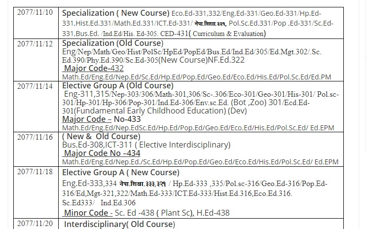 BBS, BA, B.Ed. 3rd Year Exam Routine 2077 ~ TU Exam Routine 2077